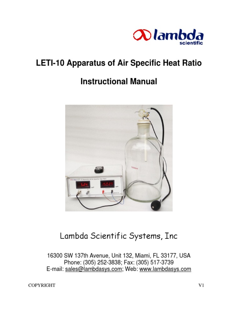 Specific Ratios of Air Apparatus LETI-10 Manual PDF | PDF | Heat | Gases