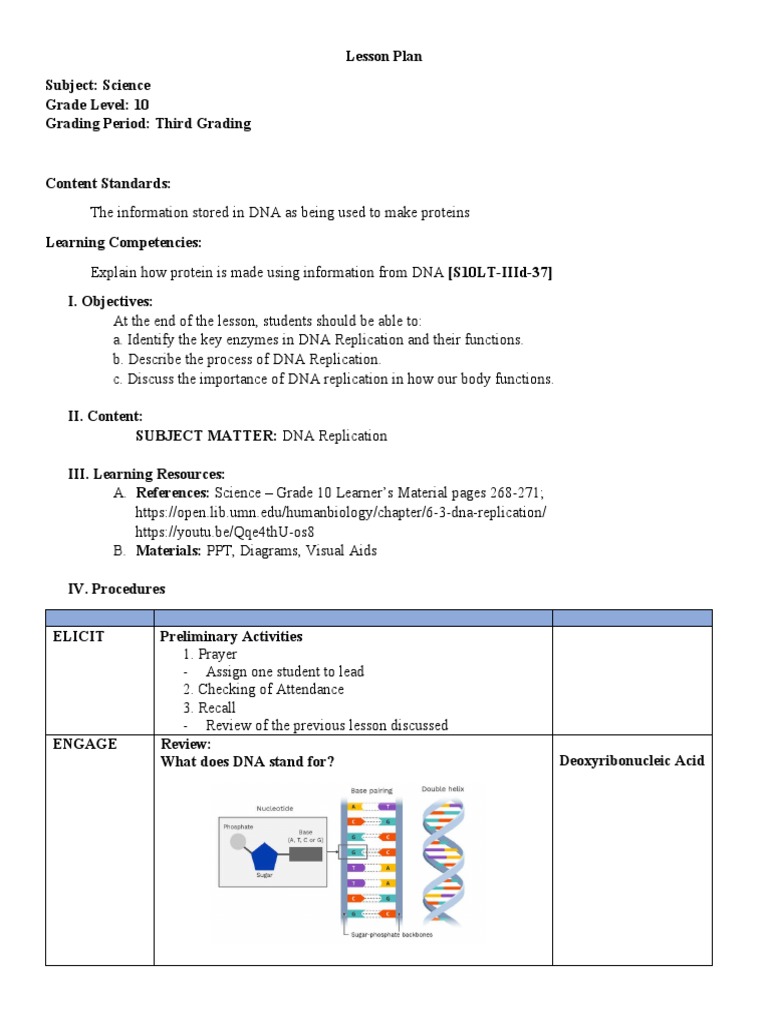 Lesson Plan - DNA Replication (REVISED) | PDF | Dna Replication | Dna