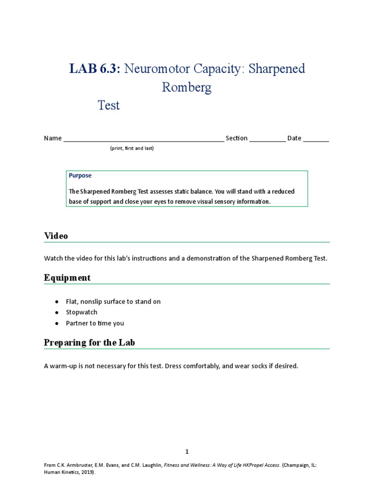 Sharpened Romberg Test for Balance Assessment | PDF | Neuroscience ...