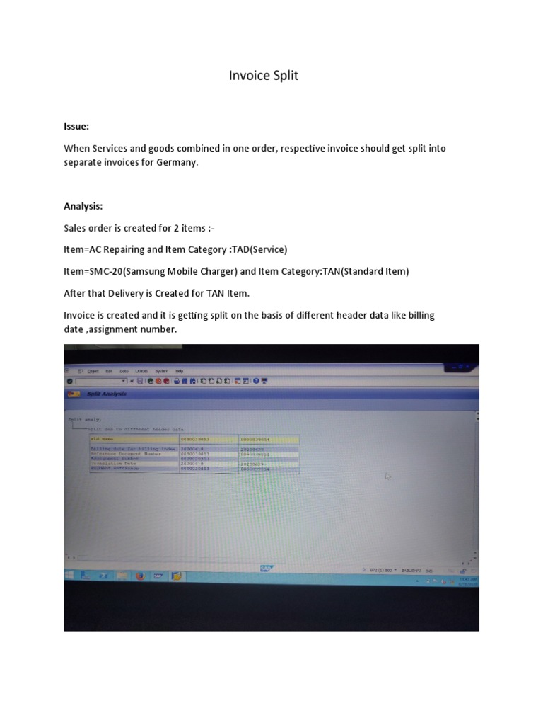 Invoice Split by Item Category for Orders with Services and Goods in Germany | PDF