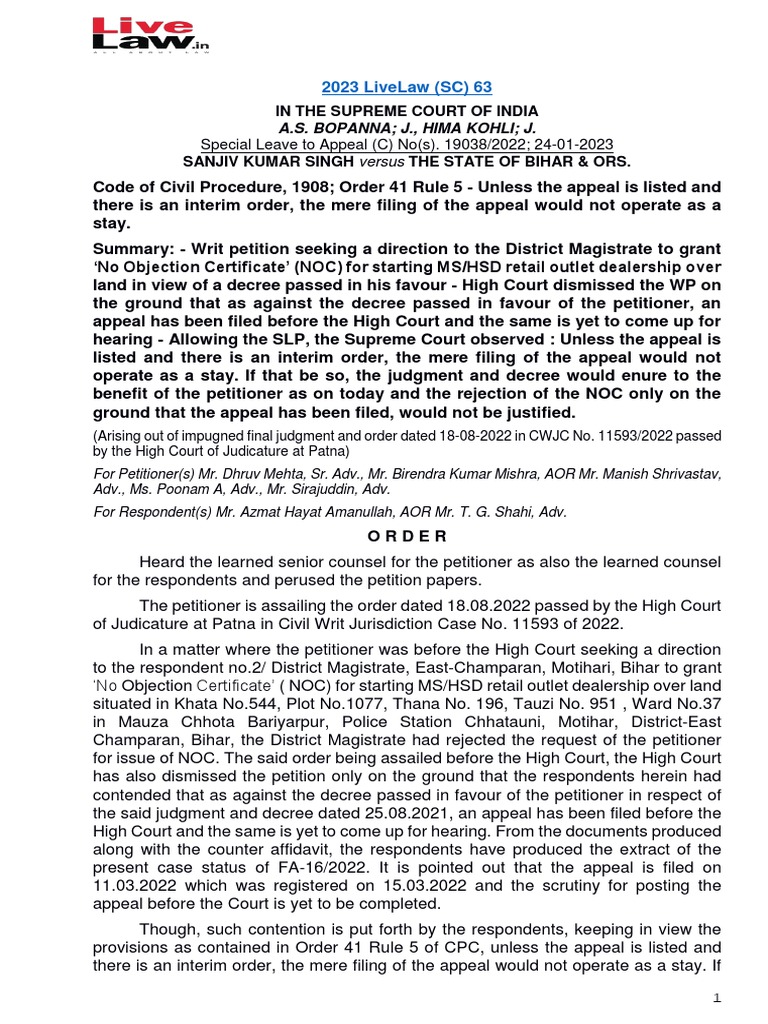 63 Sanjiv Kumar Singh V State of Bihar 24 Jan 2023 456084 PDF | PDF | Appeal | Judgment (Law)