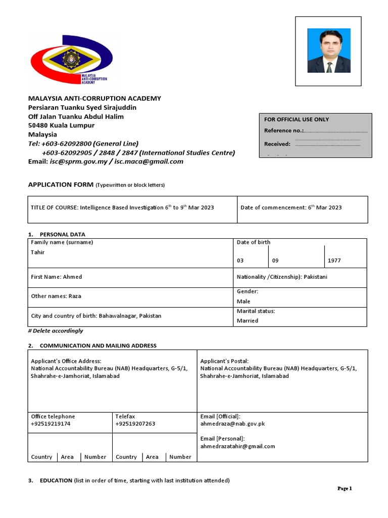 ONLINE Application Form - International-Ahmed Raza Tahir | PDF