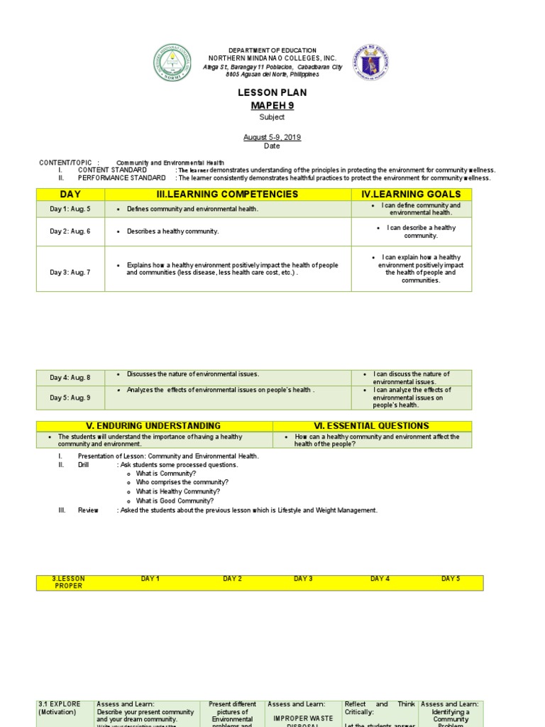 10th Week LP in Mapeh 2019 | PDF | Pollution | Learning