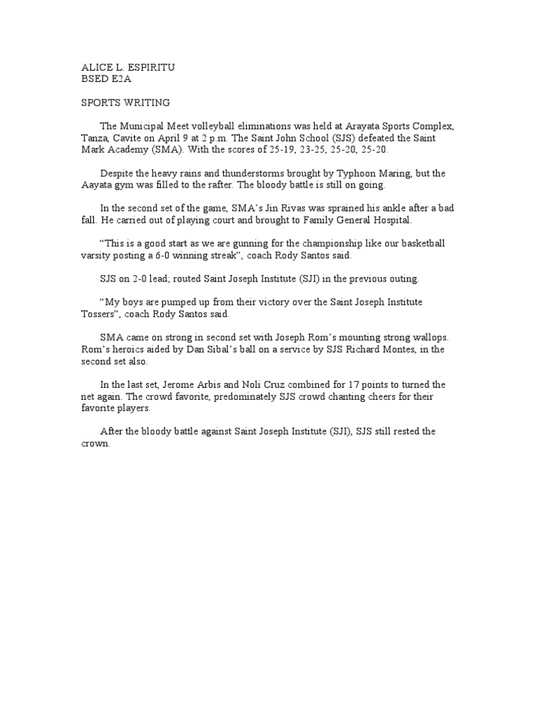 Sports Writing Activity | PDF