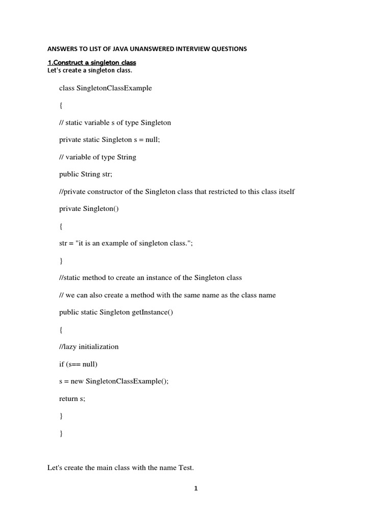 Answers To List of Java Unanswered Interview Questions | PDF | Method ...