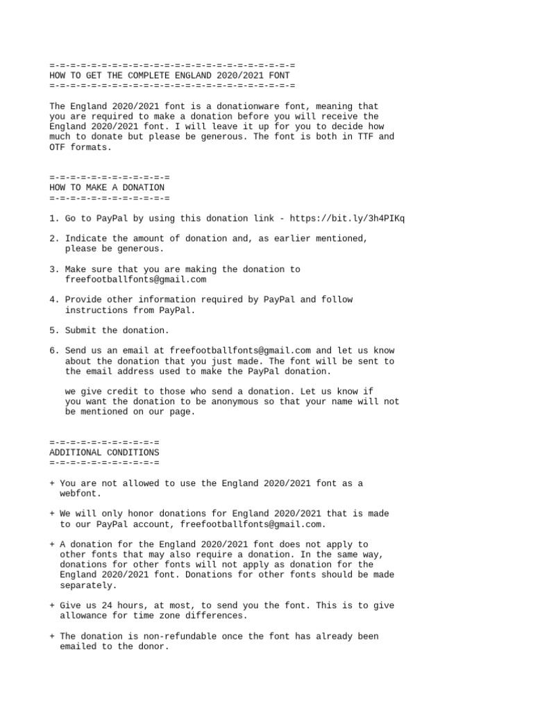 How To Get The Complete England 2020-2021 Font | PDF | Donation | Pay Pal