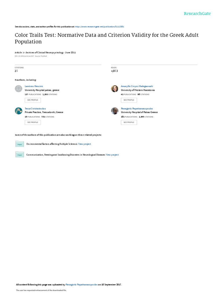 Color Trails Test Normative Data and Criterion Val | PDF | Student's T Test