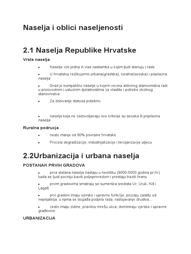 Naselja I Oblici Naseljenosti | PDF