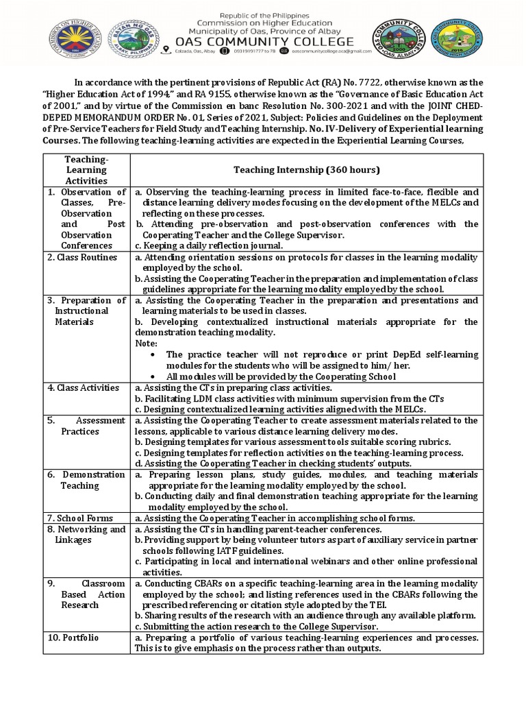 Guidelines for Pre-Service Teacher Internships | PDF | Teachers | Learning