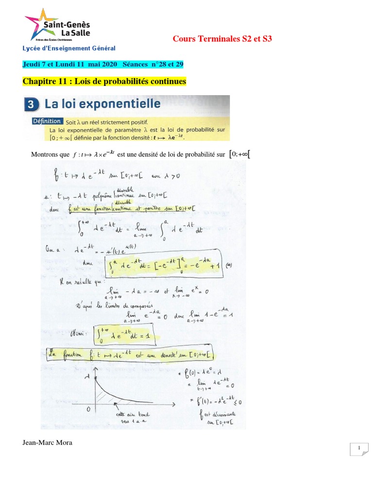 Loi Exponentielle 7 Et 11 Mai | PDF | Loi de probabilité | Théorie des ...