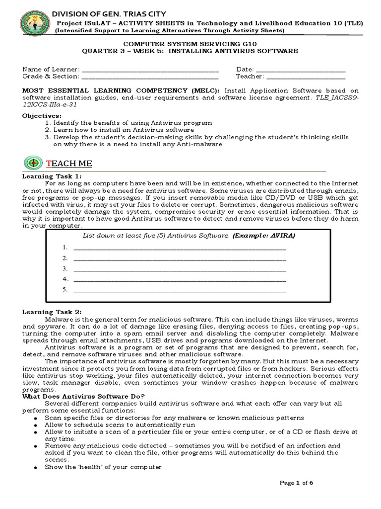 5.-Revised-Tle-As-Css-10-Q3-Installing Antivirus | PDF | Antivirus Software | Computer Virus