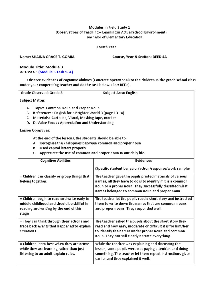 FS 1 Module 3 (Task 1-A, 1-b, 1-c) (GOMIA, S.G.) | PDF | Learning | Cognition