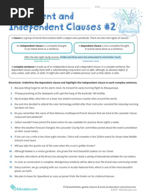 Independent Clauses Worksheet Pdf