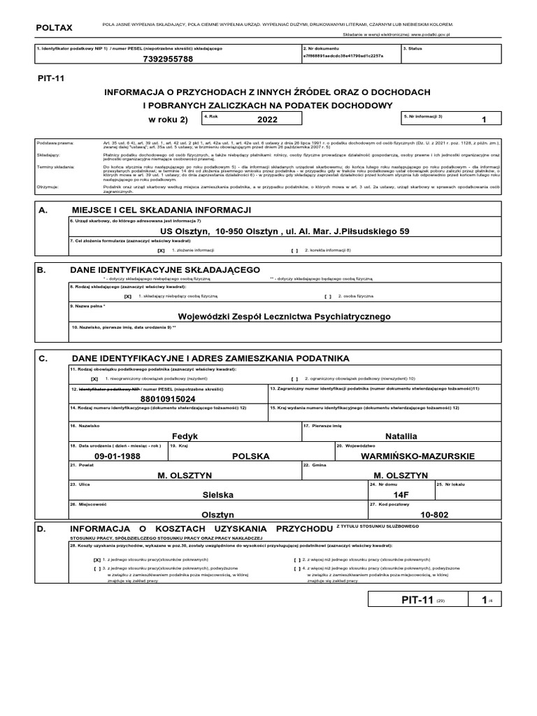 PIT11 2022 01 12 000769 FedykN PDF | PDF
