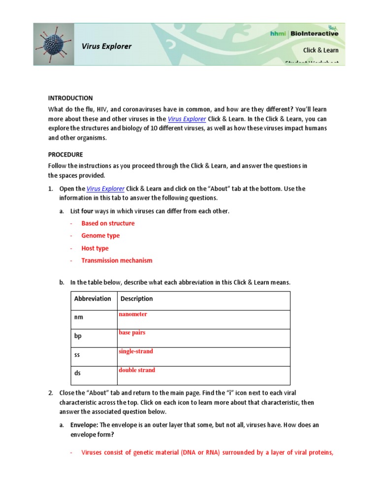 Virus Explorer Worksheet Overview | PDF | Virus | Hiv