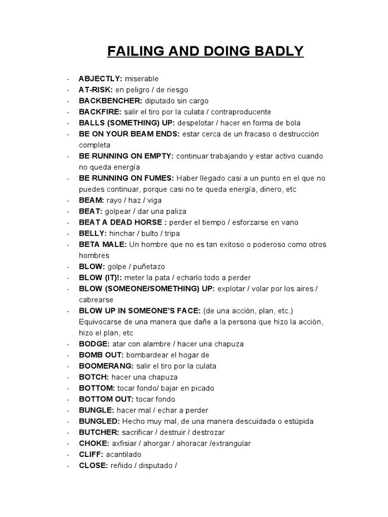 Vocabulary - Failing and Doing Badly | PDF