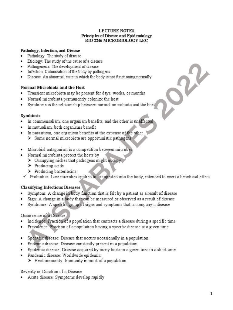 Lecture Notes On Disease and Epidemiology | PDF | Infection ...