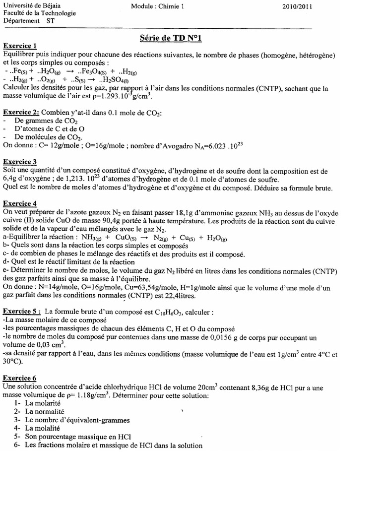Serie TD N - 1 Et Solution | PDF