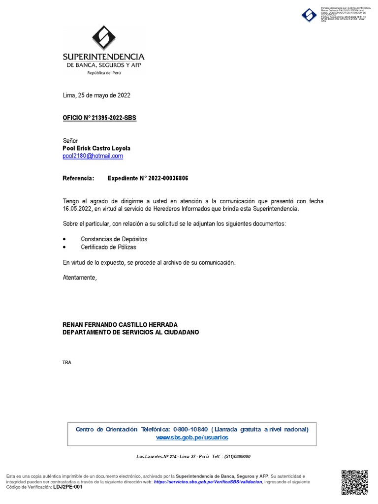 Oficio N 21395 - 2022 - Sbs-Pri | PDF | Informática