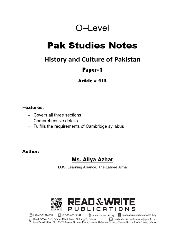415 O-Level PAK STUDIE142S NOTES BOOK BY ALIA AZHAR (Final Updated 10 ...