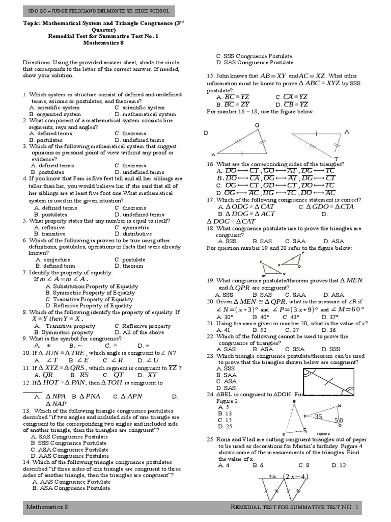 Remedial Summative Test 1 Math 8 - 3rd Quarter | PDF | Arithmetic ...