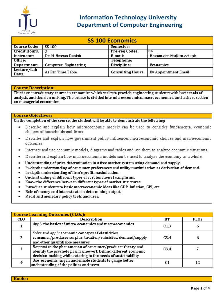 SS 100 Economics Course Outline | PDF | Economics | Microeconomics