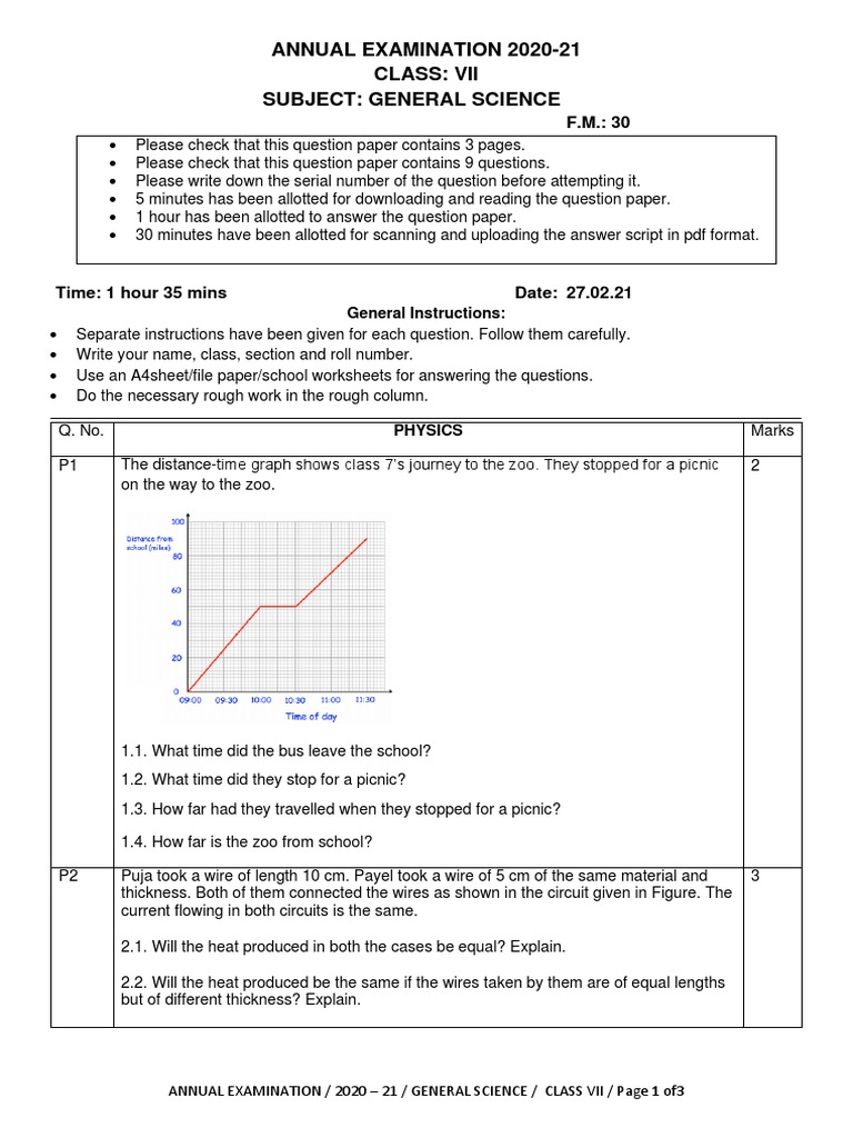 ANNUAL EXAMINATION CLASS 7 (Final) 2020 - 21 PDF | PDF | Chemistry