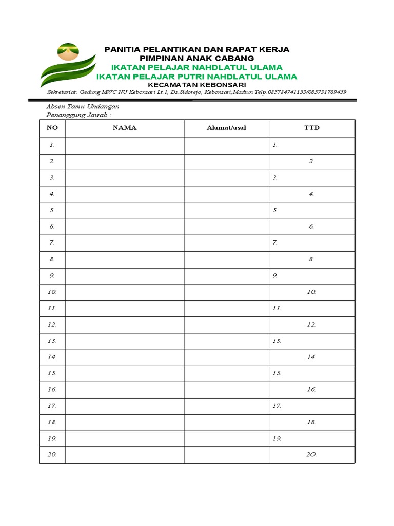 Contoh Buku Absen Tamu Undangan | PDF
