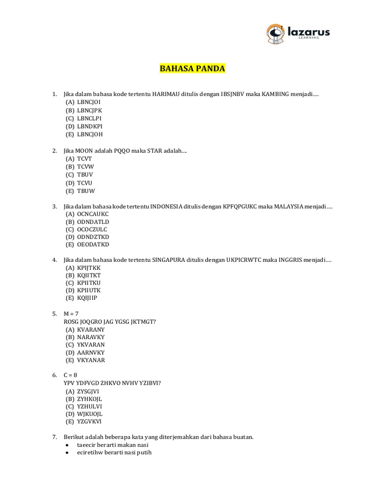 (Soal-PU) Bahasa Panda PDF | PDF