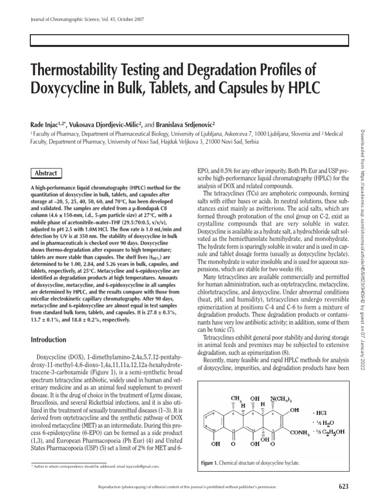 Thermostability Testing and Degradation Profiles of Doxycycline in Bulk ...
