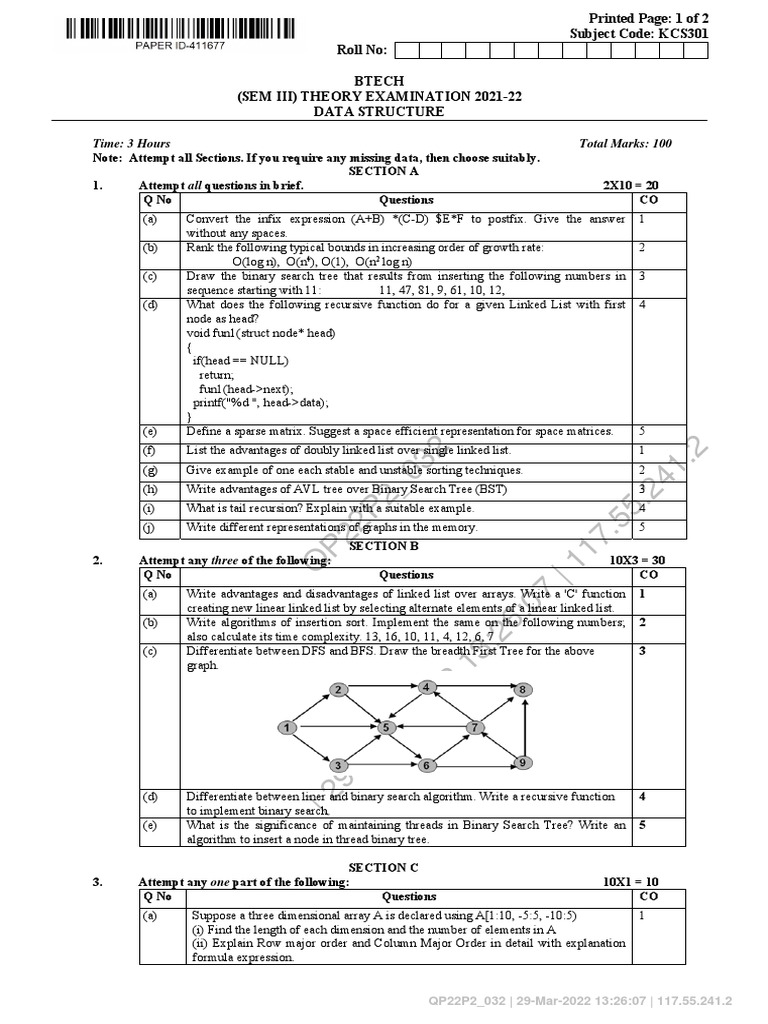 Data Structure KCS301 | PDF | Theoretical Computer Science | Computer Data