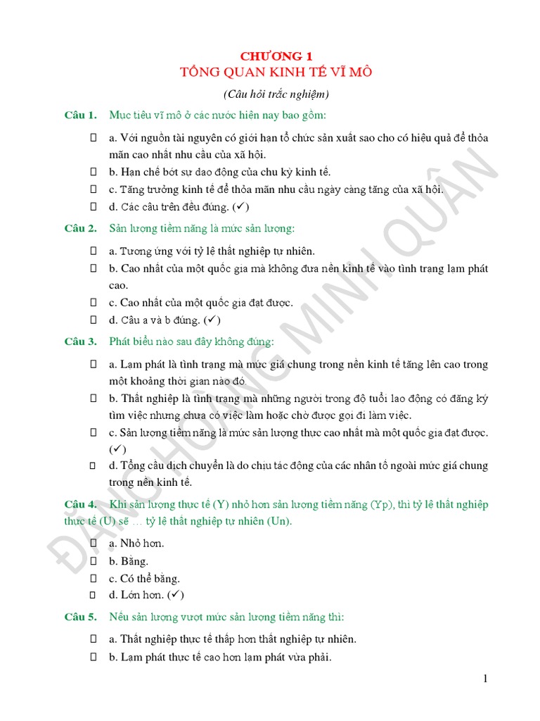 DA - BTTN - Chuong 1 - Nhap Mon Kinh Te VI Mo - Macro | PDF
