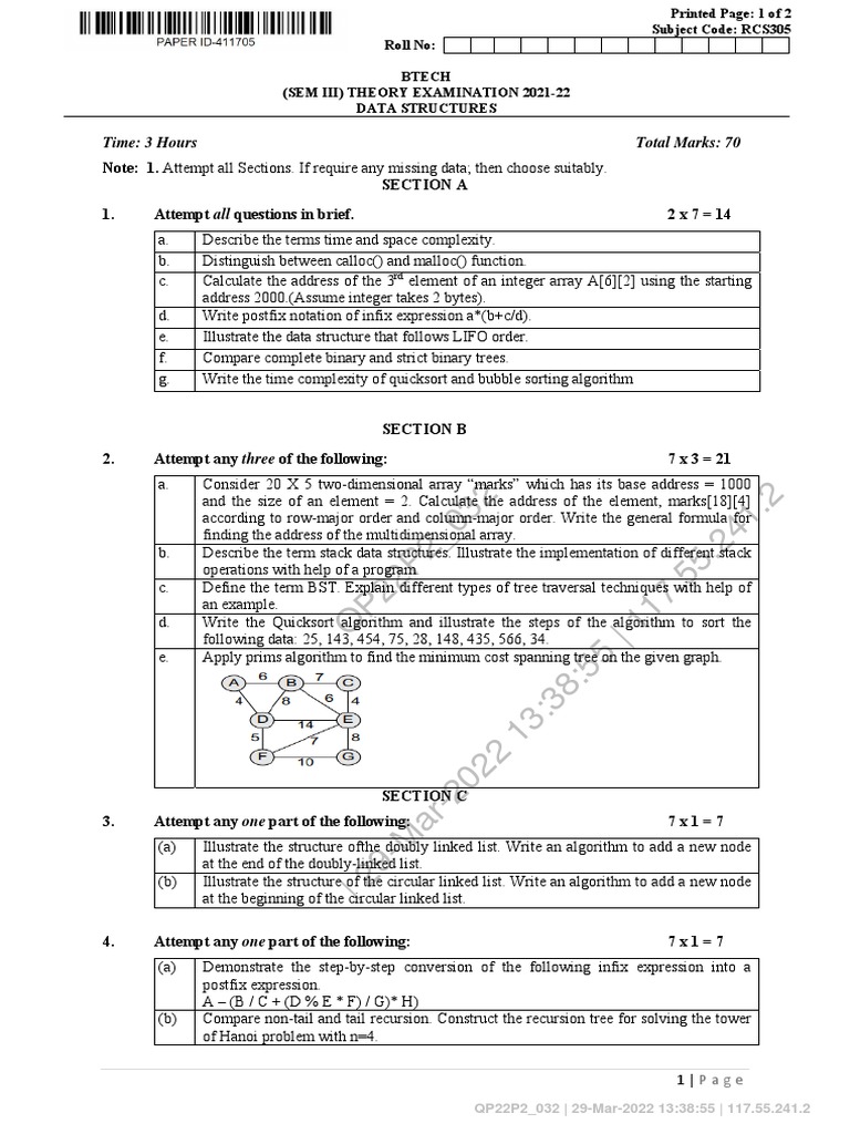 Data Structures RCS305 | Download Free PDF | Algorithms And Data Structures | Computer Programming