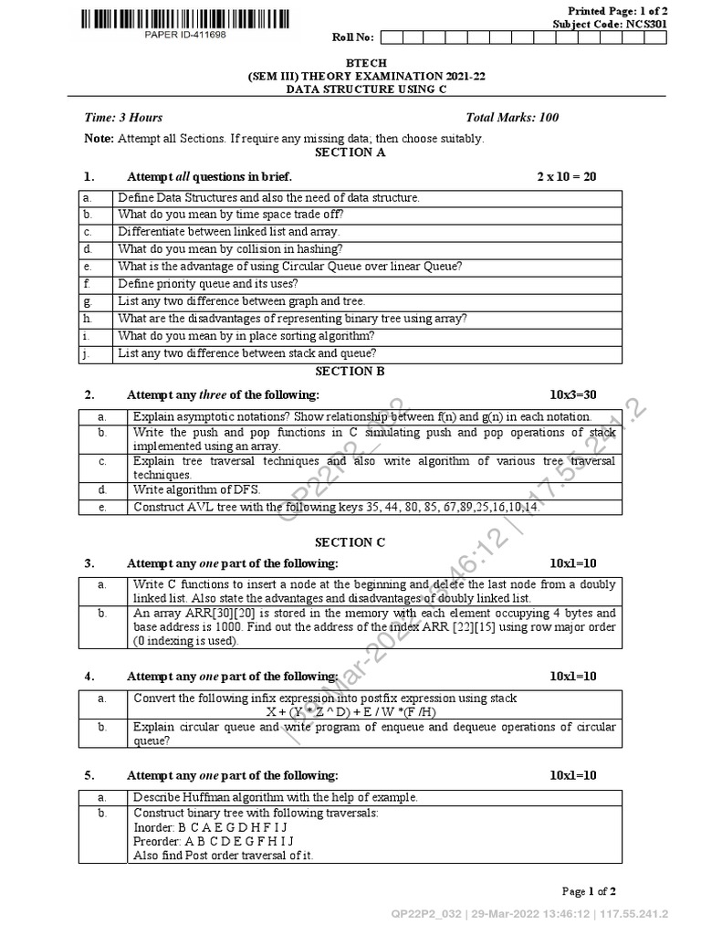 Data Structure Using C NCS301 PDF | PDF | Algorithms | Information Retrieval