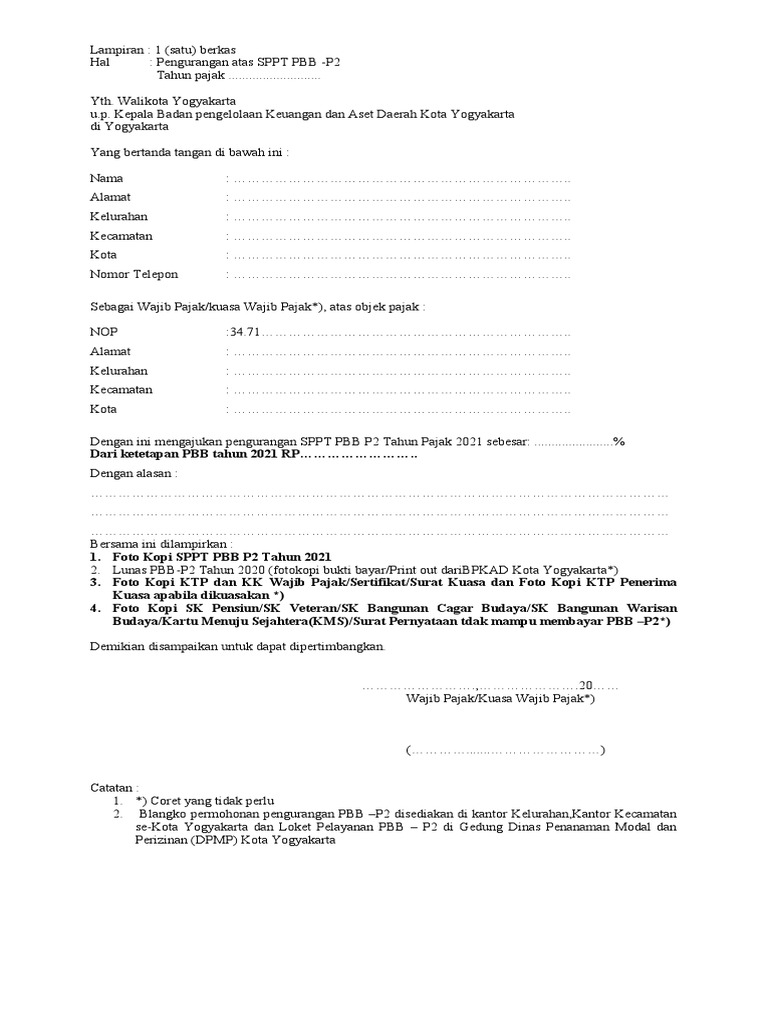 Formulir Pengurangan PBB 5301 | PDF