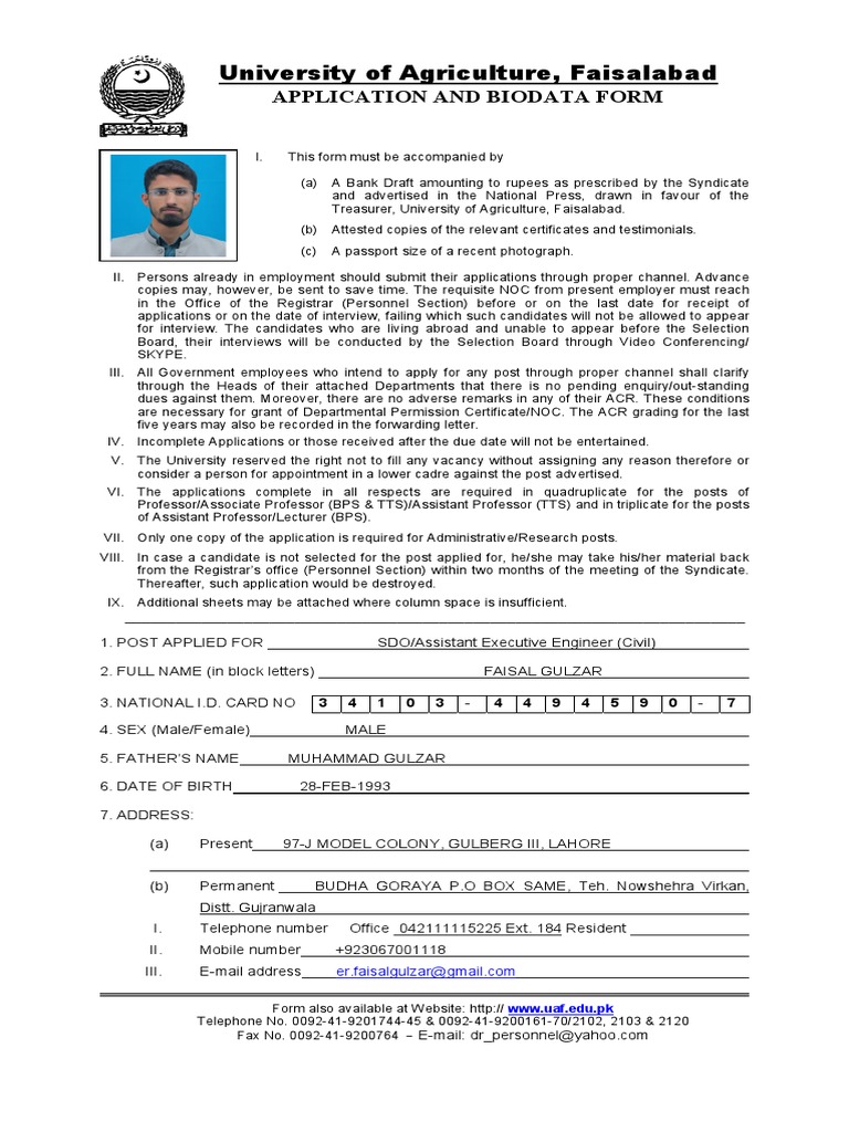 UAF Application Form | PDF | Academic Degree