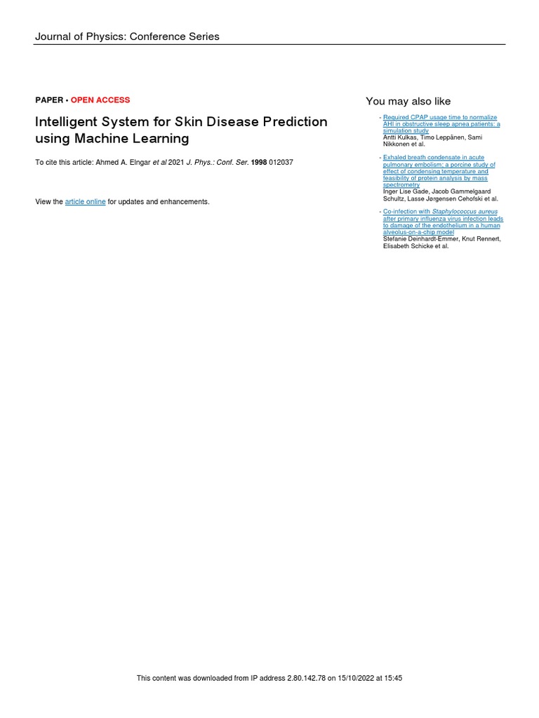 Intelligent System For Skin Disease Prediction Using Machine Learning ...