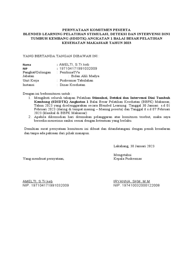 SURAT PERNYATAAN KOMITMEN.docx | PDF