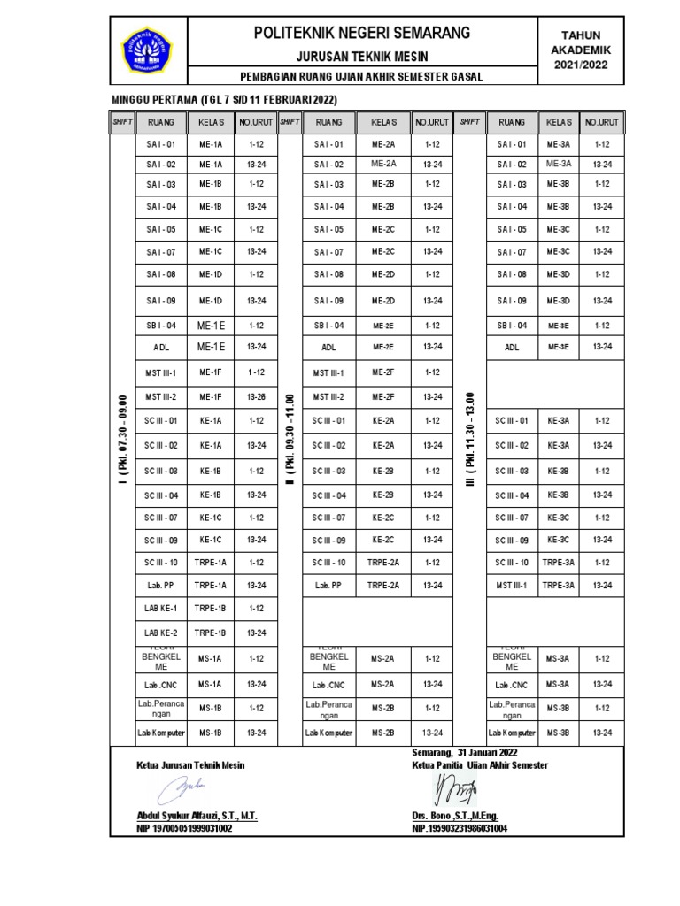 Jadwal Dan Ruangan Uas Gasal - 2021-2022 New - 1 | PDF
