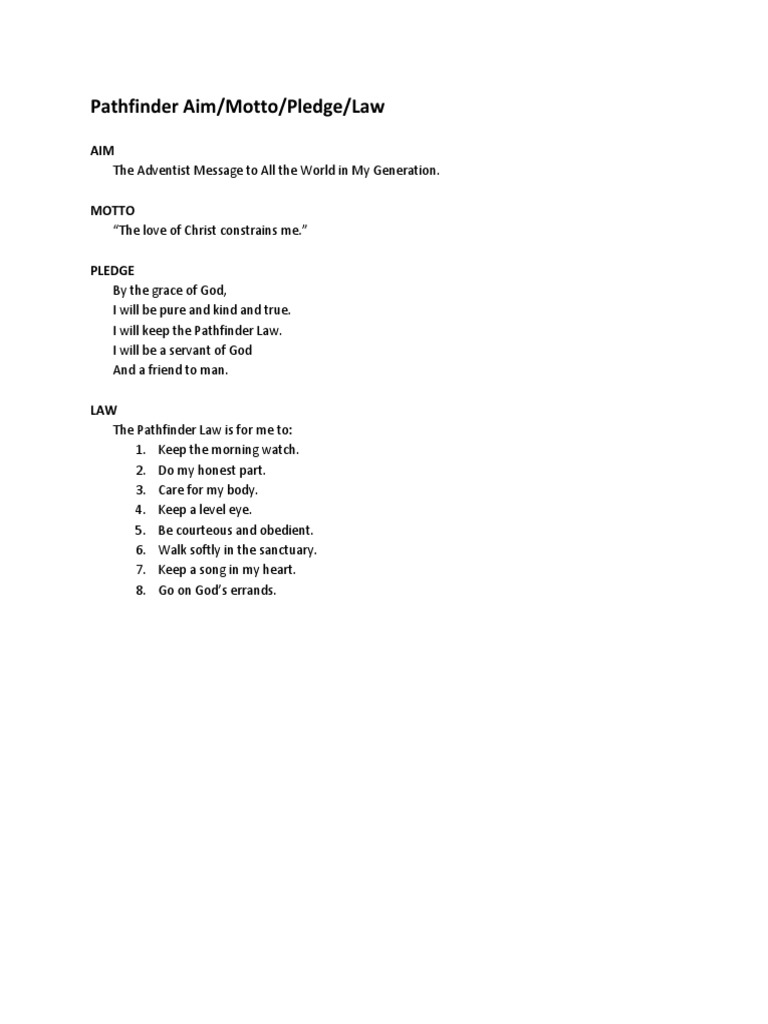Pathfinder - Aim Motto Pledge Law PDF | PDF | Eternal Life ...