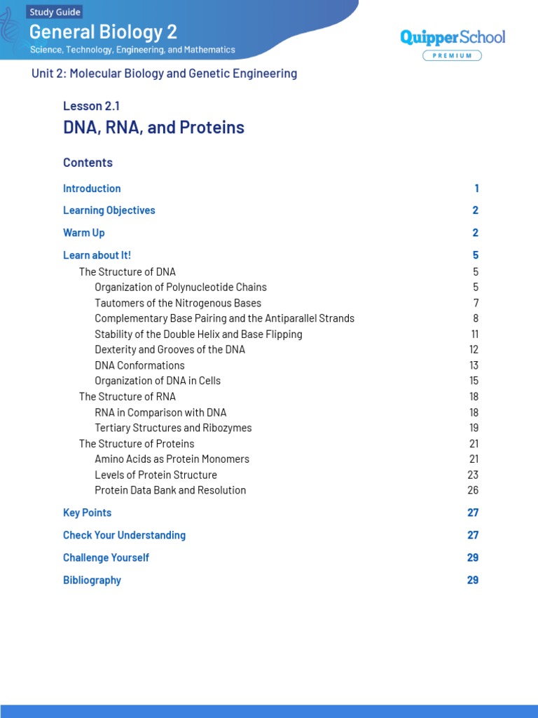 Study Guide Unit 2.1 - Dna, Rna, & Proteins | PDF | Dna | Rna