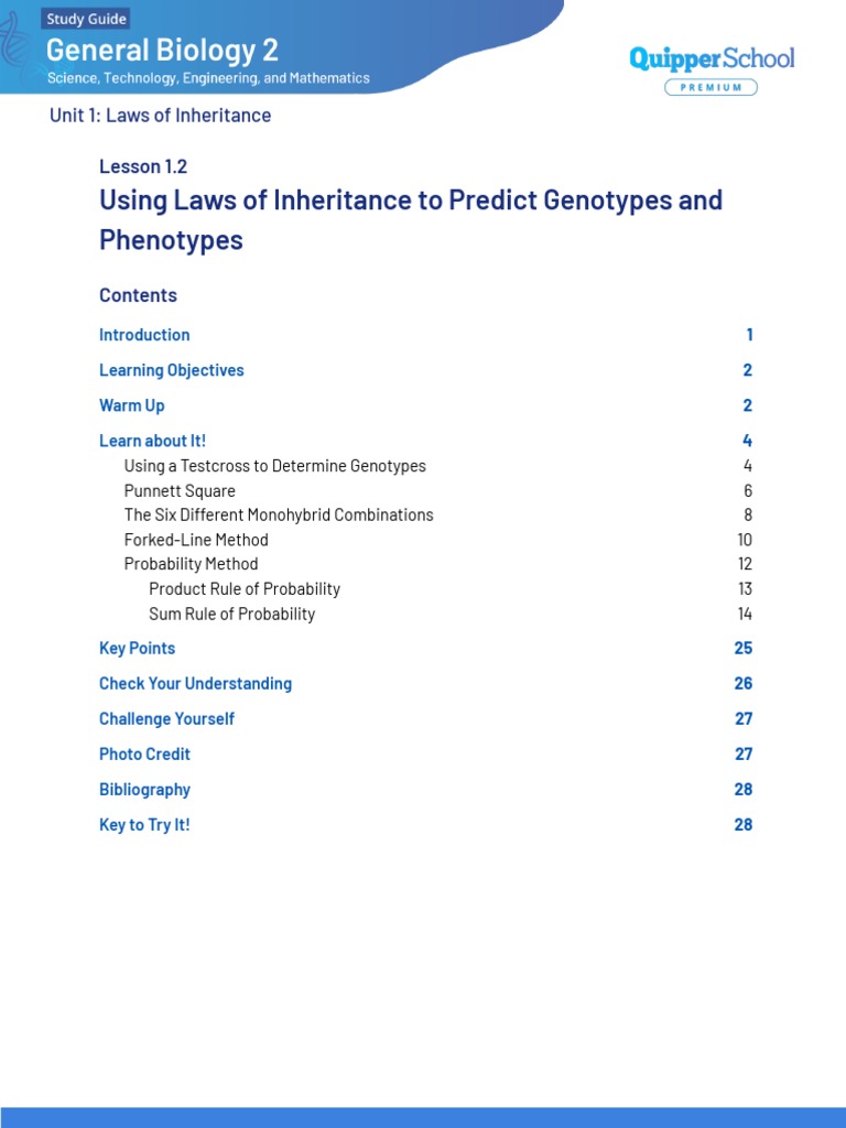 Study Guide Unit 1.2 - Using Laws of Inheritance To Predict Genotypes ...