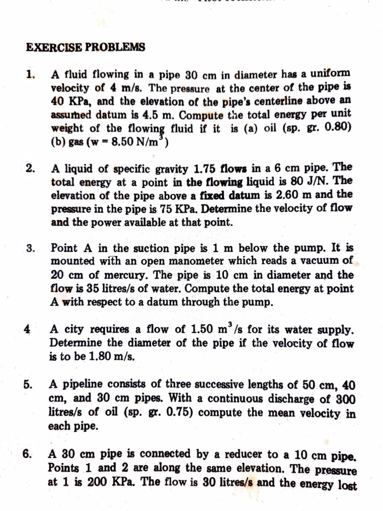 Chapter 6 Problem Exercises | PDF | Pump | Pressure