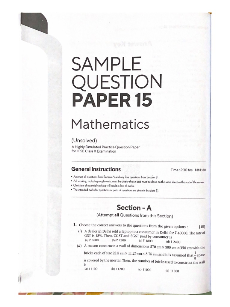 Matha Paper Icse Grade 10 1 | PDF