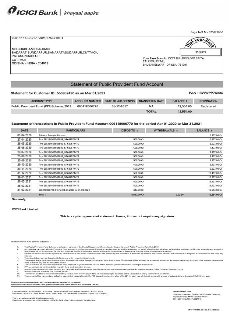 PPF STATEMENT | PDF | Financial Services | Banking