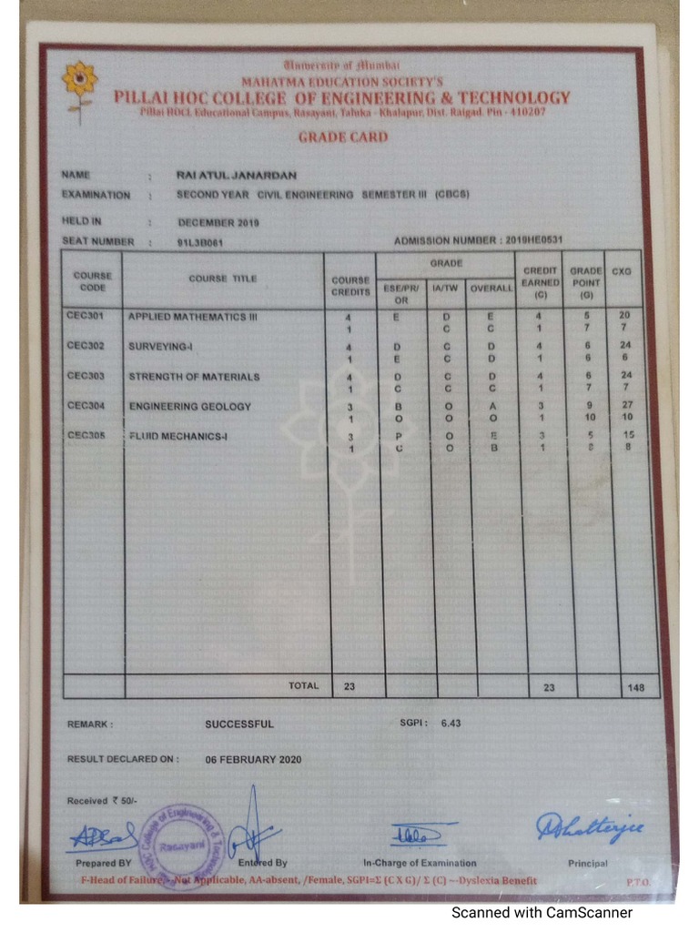 Atul Rai Engineering Marksheet | PDF