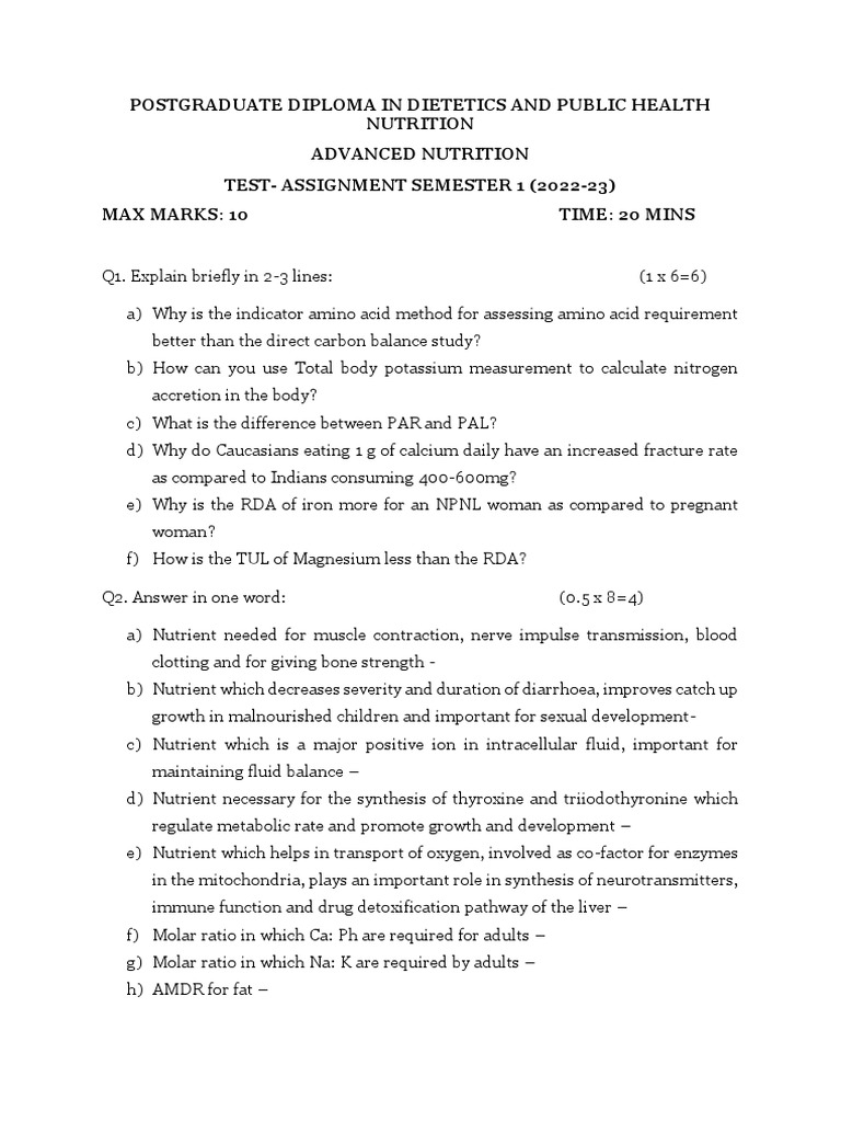 Advanced Nutrition Test 2023 PDF | PDF | Nutrients | Calcium