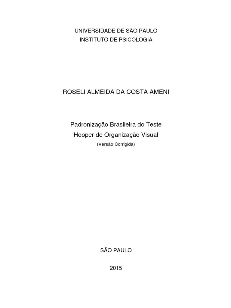 Normas Brasileiras Teste Visual de Hooper | PDF | Psicologia | Experiência