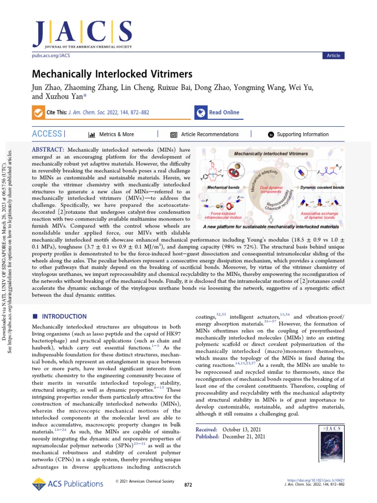 2022-J. Am. Chem. Soc.-Mechanically Interlocked Vitrimers | PDF ...