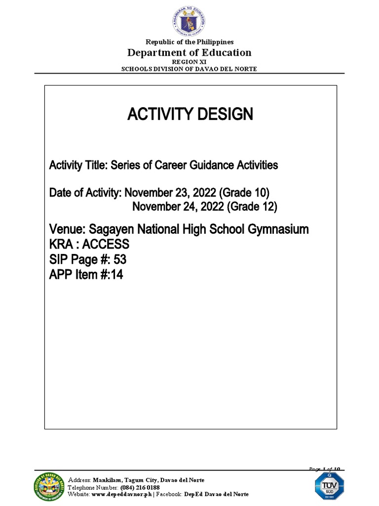 Activity Design - Career Guiadance Orientation | PDF